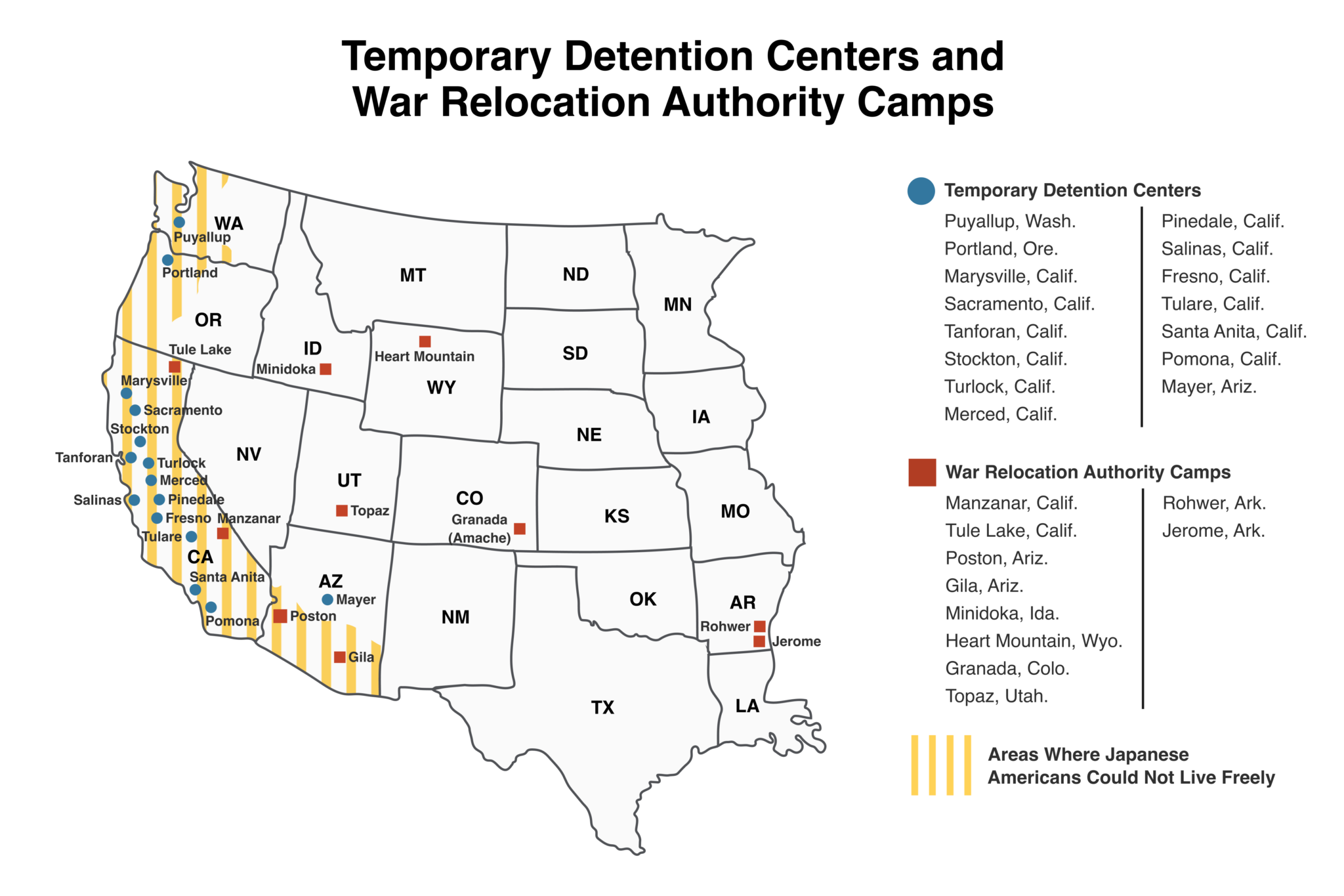 Temporary Detention Centers and War Relocation Authority Camps Map ...